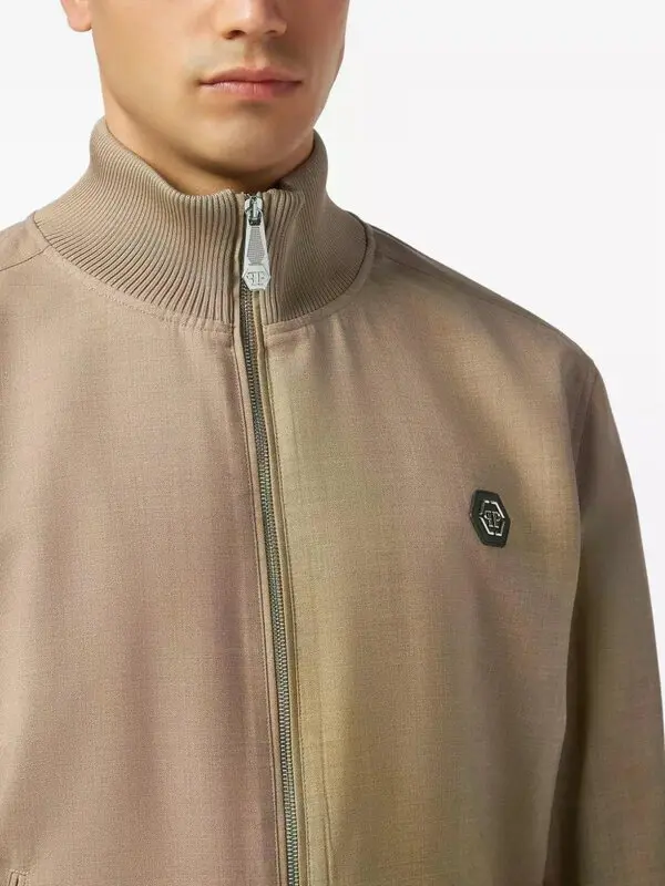Philipp Plein High Neck Zip-up Jacket With Logo Patch
