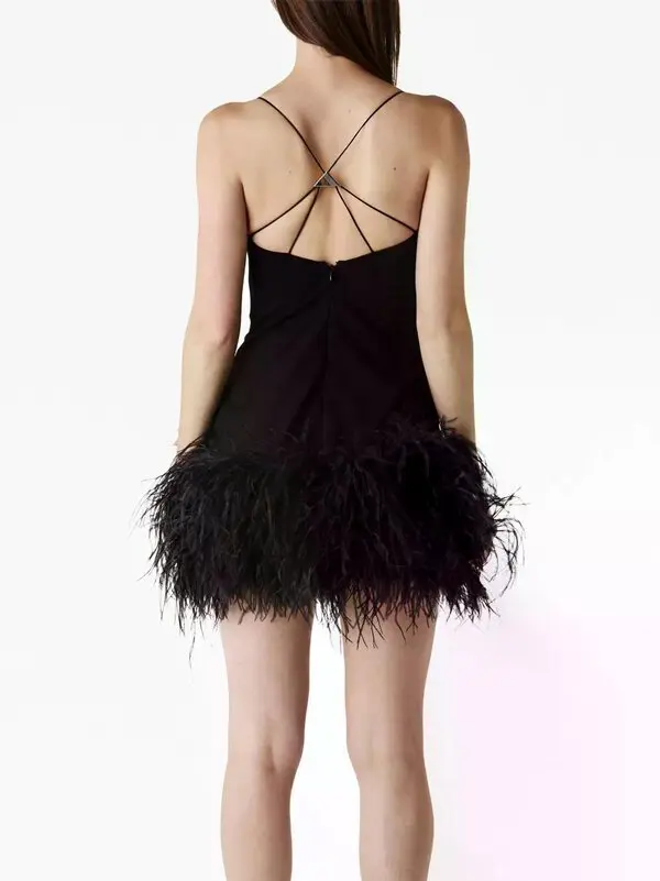 Attico Fujiko Feather-trim Mini Dress - Black