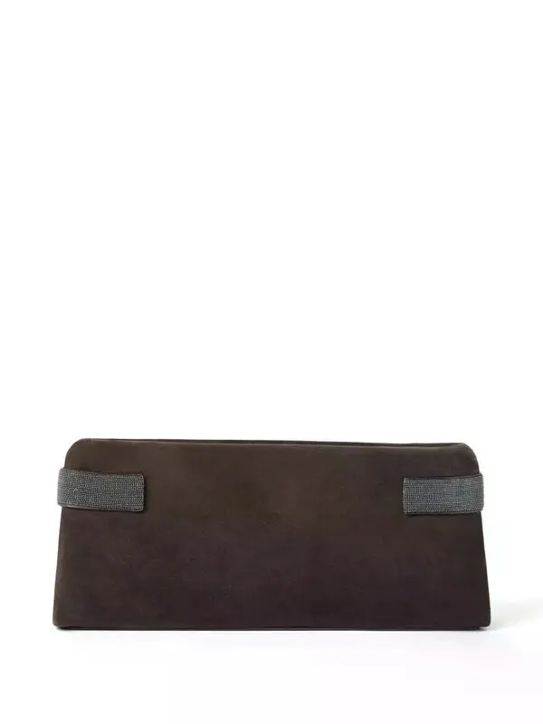Brunello Cucinelli Suede Clutch Bag With Rhinestone Embellishment - Brown