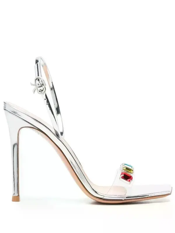 GIANVITO ROSSI Tone Calf Leather Crystal-embellished Slingback Sandals - Silver