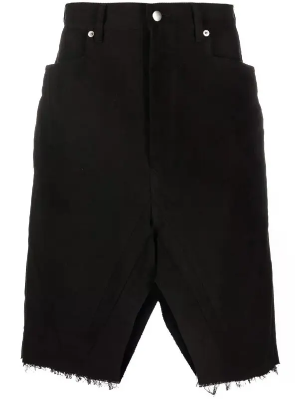 Rick Owens Distressed Hem Denim Bermuda Shorts - Black