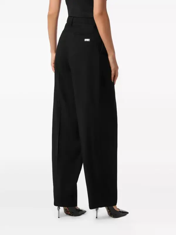 Philipp Plein Dame Straight-leg Trousers With Silver-tone Logo Plaque