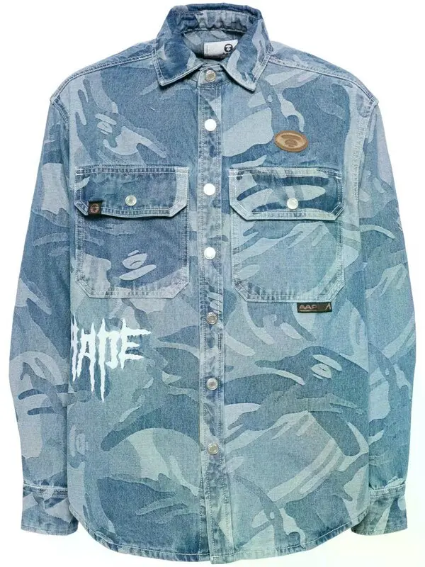 AAPE BY *A BATHING APE Moonface-logo Camouflage-print Shirt - Blue