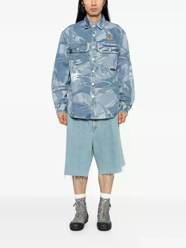 AAPE BY *A BATHING APE Moonface-logo Camouflage-print Shirt - Blue
