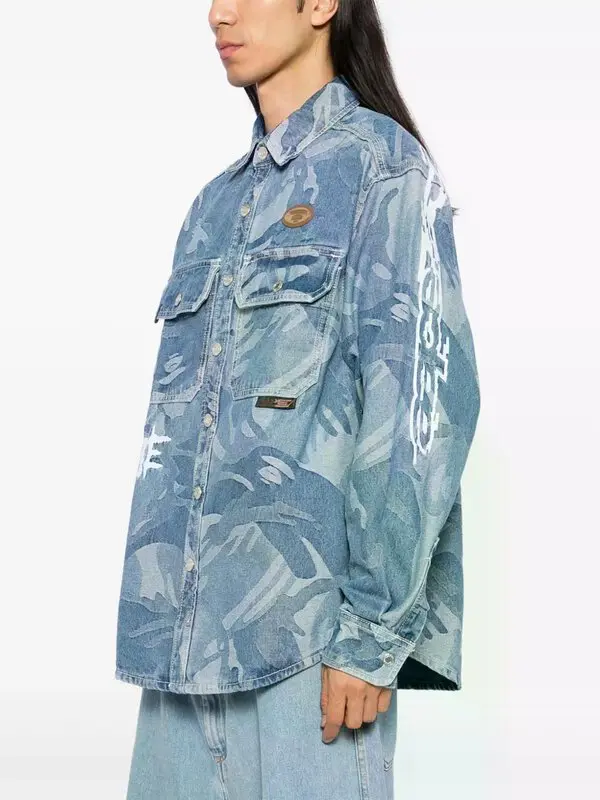 AAPE BY *A BATHING APE Moonface-logo Camouflage-print Shirt - Blue