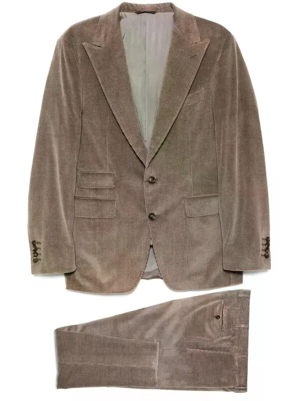 Canali Corduroy Single-breasted Suits - Brown