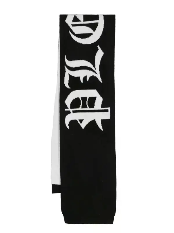 Philipp Plein Gothic Plein Intarsia Knit-logo Scarf - Black