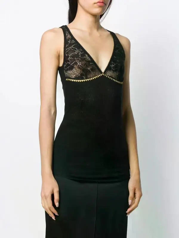 FORTE_FORTE Lace Panel Ribbed Tank Top