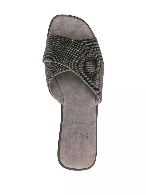 Brunello Cucinelli Monili Detail Crossover Strap Slides