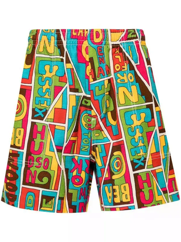 BODE Graphic-print Bermuda Cotton Shorts - Red