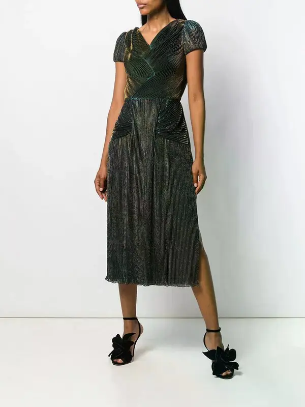 Marco De Vincenzo Pleated Metallic Evening Dress
