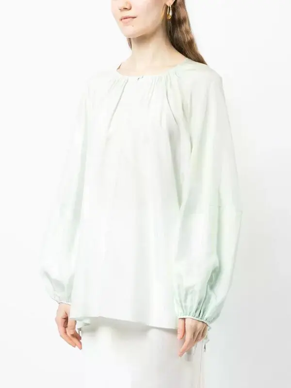 JOSEPH Gathered Neckline Silk Blouse - Green