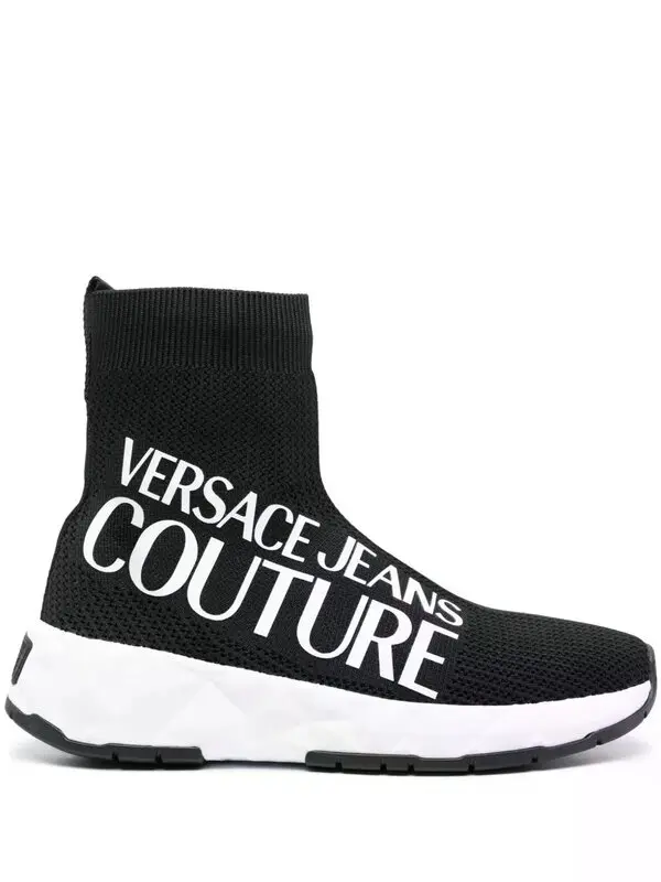Versace Logo Print Sock Sneakers - Black