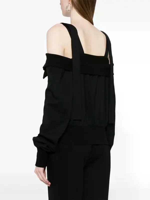 Yohji Yamamoto Off-shoulder Wool Zip-up Jacket - Black