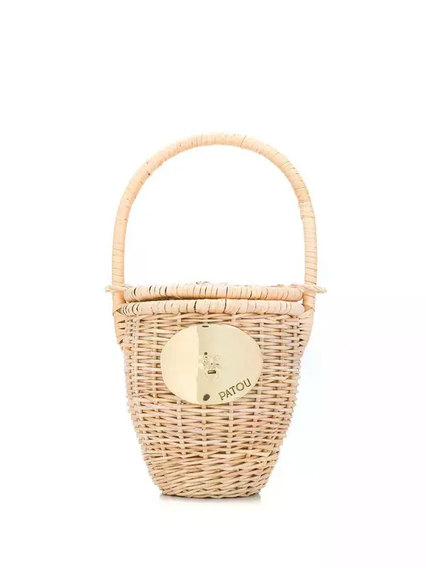 PATOU Wicker Bucket Bag With Gold-tone Logo Plaque - Neutrals