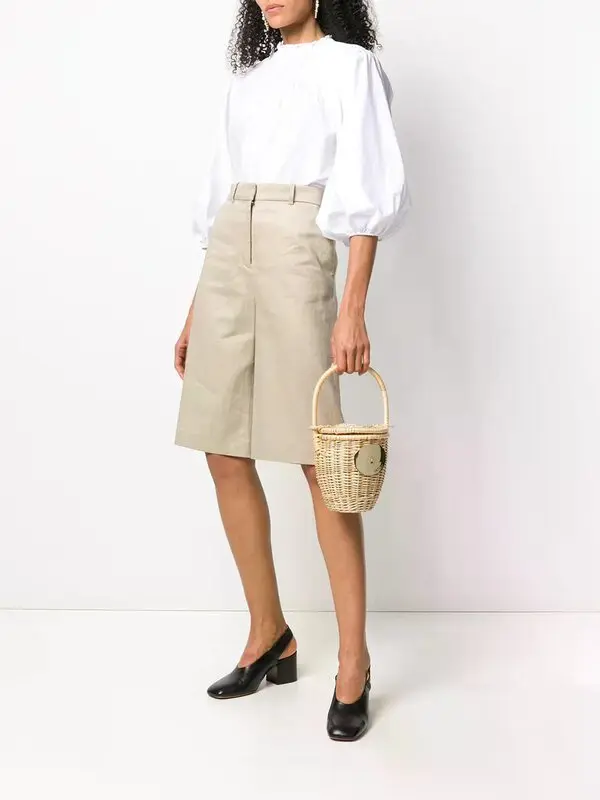 PATOU Wicker Bucket Bag With Gold-tone Logo Plaque - Neutrals