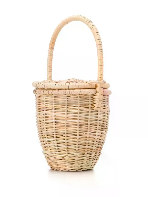 PATOU Wicker Bucket Bag With Gold-tone Logo Plaque - Neutrals