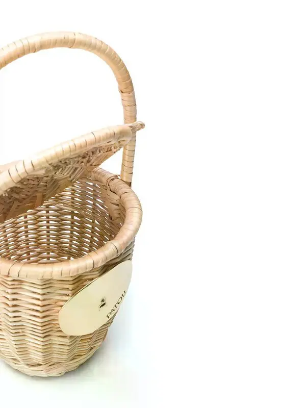 PATOU Wicker Bucket Bag With Gold-tone Logo Plaque - Neutrals