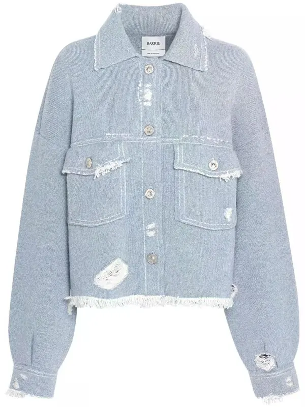 BARRIE Distressed Frayed Knit Jacket - Blue