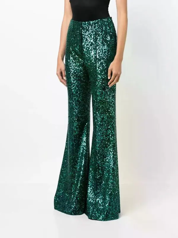 Elie Saab Sequin-embellished Flared Trousers - Green