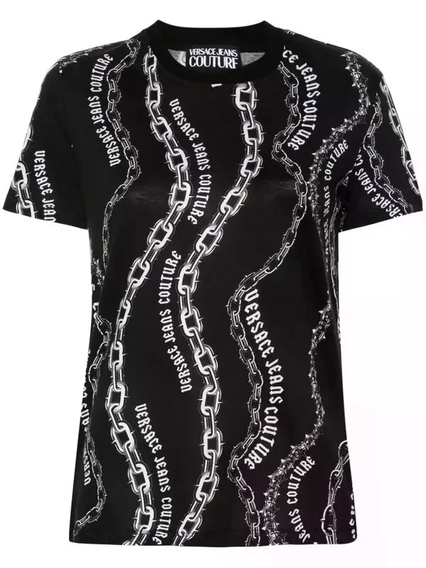 Versace Chain Couture-print T-shirt - Black