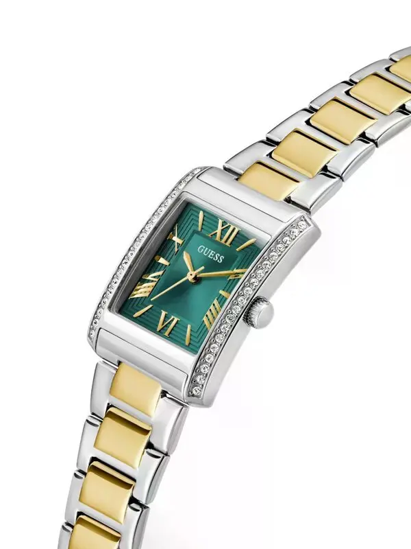 Guess Analog Stainless Steel Link Bracelet Watch With Emerald Dial And Crystal-encrusted Bezel