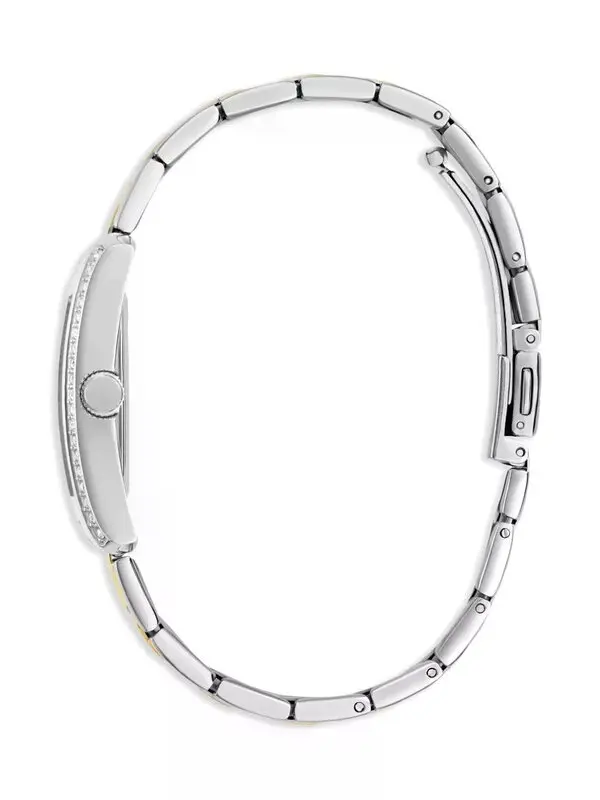 Guess Analog Stainless Steel Link Bracelet Watch With Emerald Dial And Crystal-encrusted Bezel