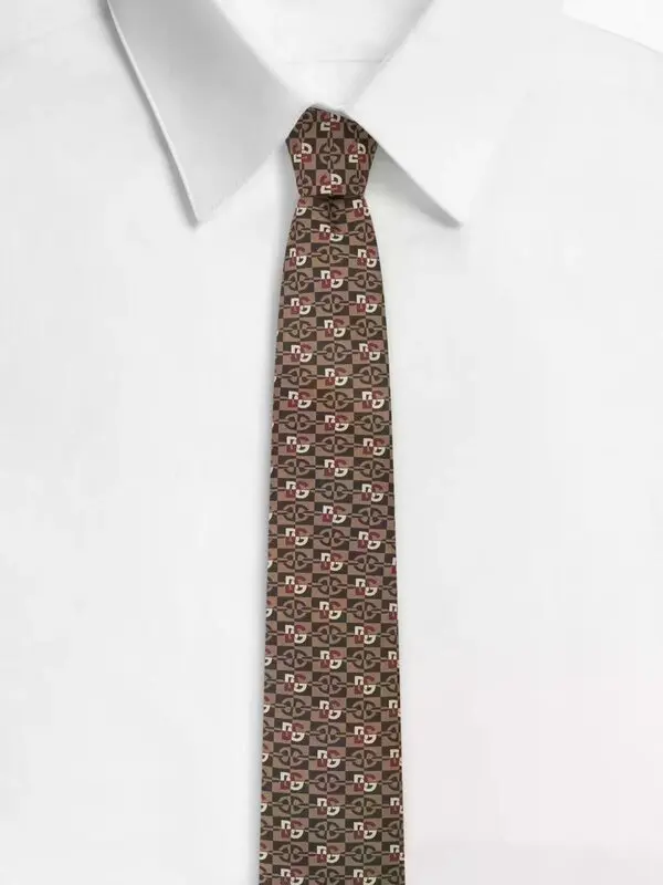 Dolce & Gabbana Logo Jacquard Silk Neck Tie - Brown