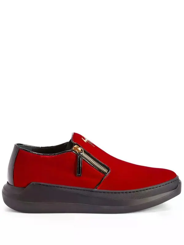 GIUSEPPE ZANOTTI Conley Zip Up Velvet Sneakers - Red