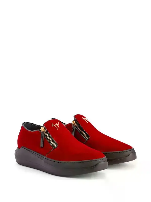 GIUSEPPE ZANOTTI Conley Zip Up Velvet Sneakers - Red