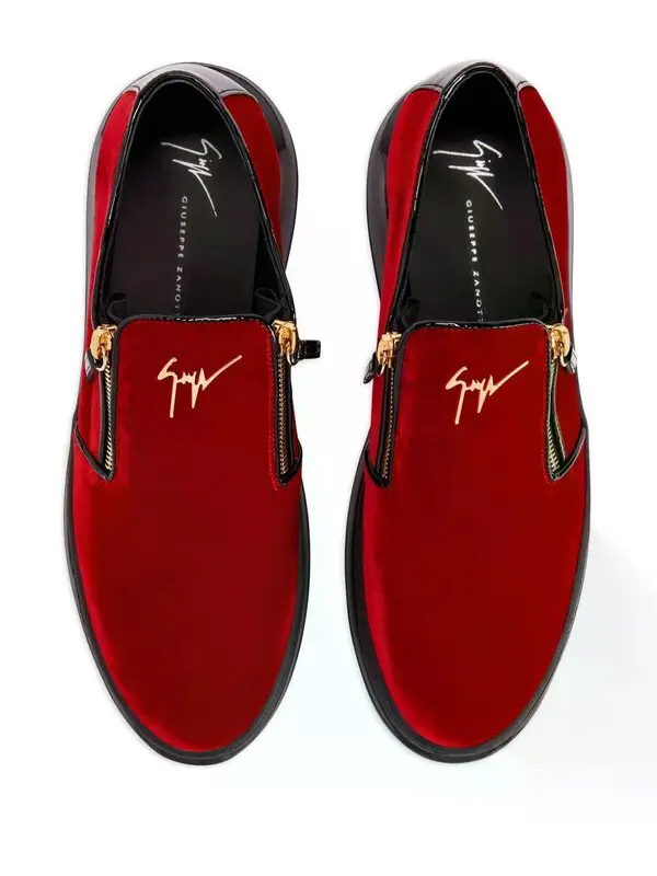 GIUSEPPE ZANOTTI Conley Zip Up Velvet Sneakers - Red