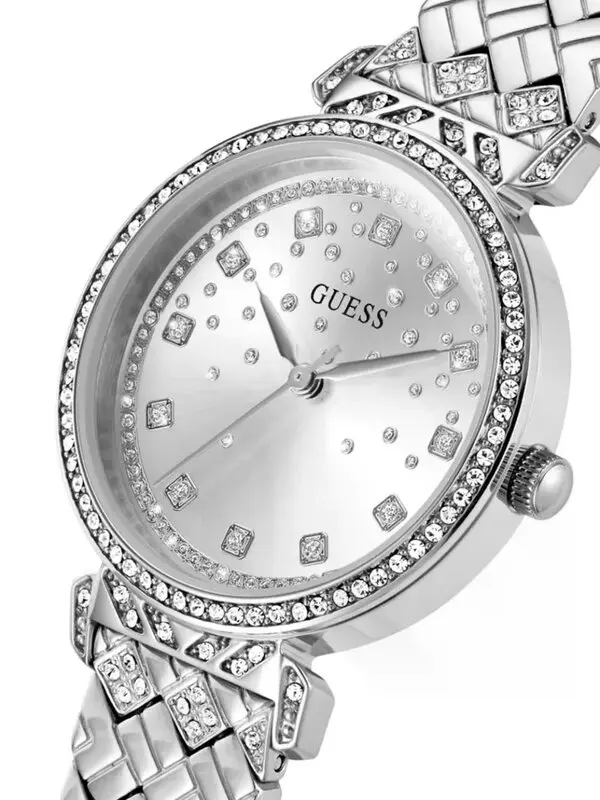 Guess Analog Watch With Crystal Embellished Bezel And Link Bracelet - Silver