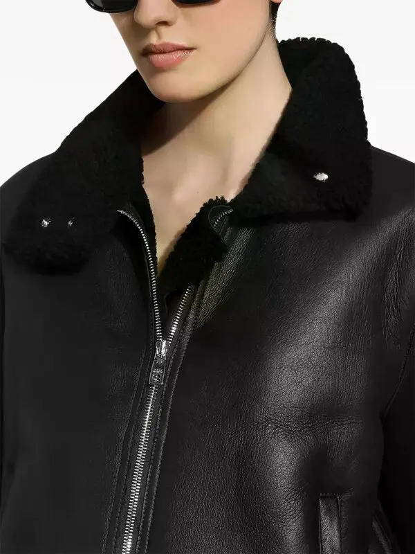Dolce & Gabbana Lambskin Biker Jacket With Shearling Trim
