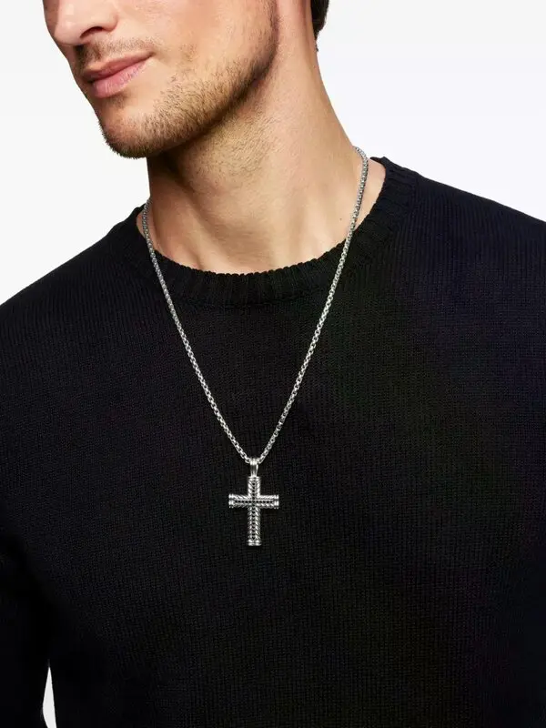 David Yurman Sterling Chevron Cross Diamond Pendant