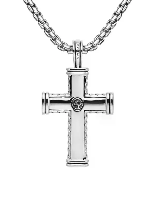 David Yurman Sterling Chevron Cross Diamond Pendant