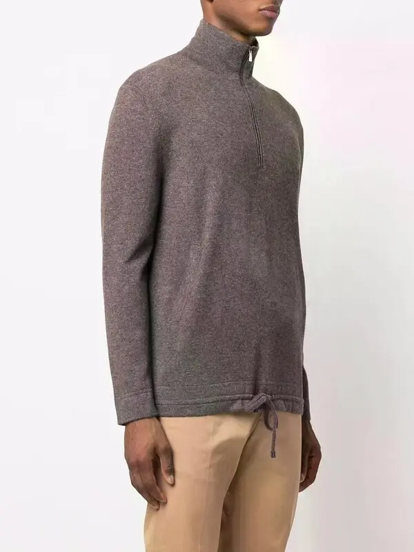 Malo Zip Placket Cashmere Pullover - Brown