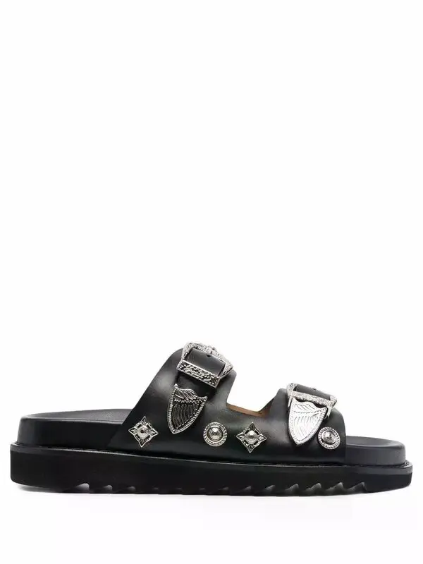 Toga Leather Silver-tone Buckled Flat Sandals