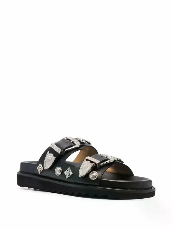 Toga Leather Silver-tone Buckled Flat Sandals