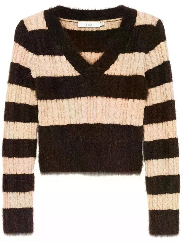 B+AB Striped V-neck Jumper - Brown