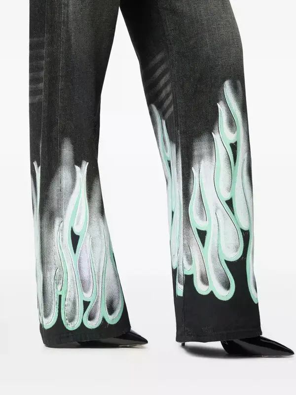 Philipp Plein Flame Print Wide Leg Jeans