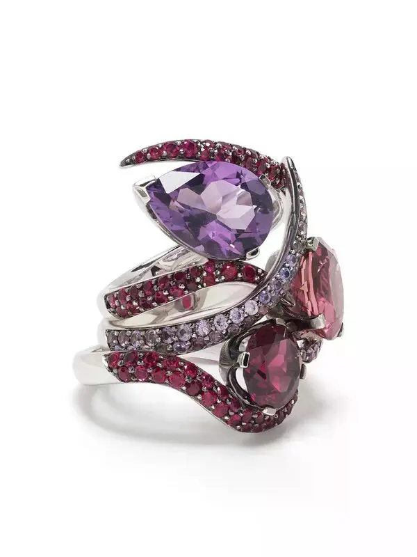 SHAUN LEANE 18kt White Gold Aurora Ring With Multi-gemstones - Silver