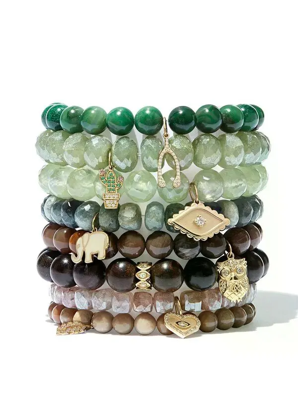 SYDNEY EVAN 14kt Yellow Cactus Charm Beaded Bracelet