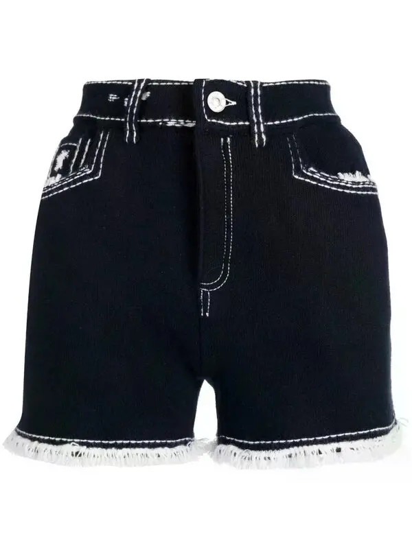 BARRIE Fine-knit Fringe-detail Shorts - Blue