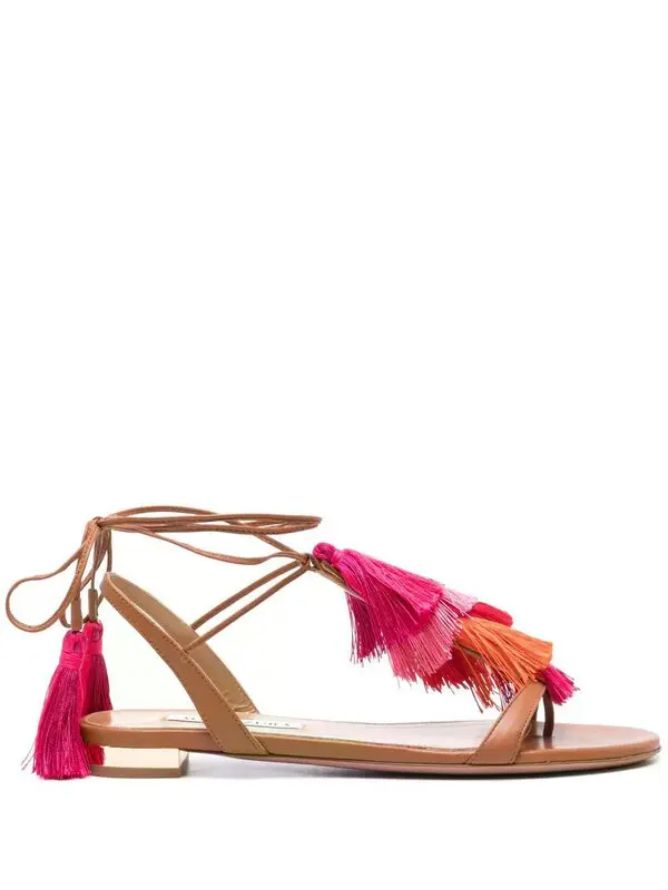 AQUAZZURA Capri Tassel Detail Sandals - Brown