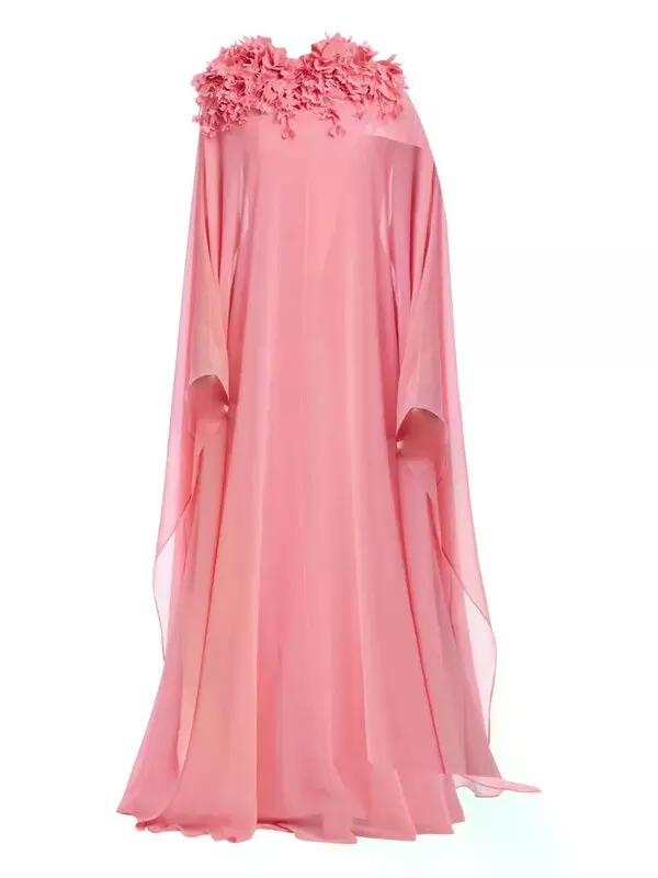 Badgley Mischka Floral-embellished Cape Dress - Pink