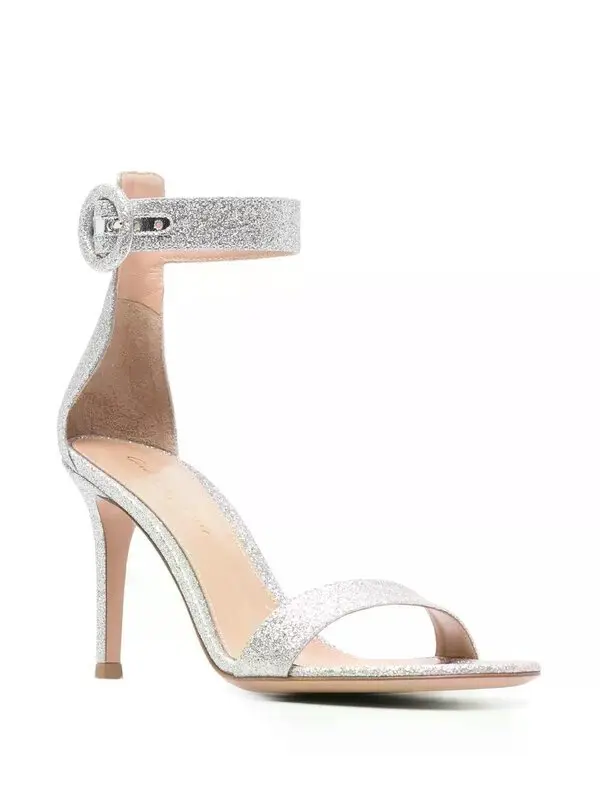 GIANVITO ROSSI Portofino Glitter Sandals - Silver