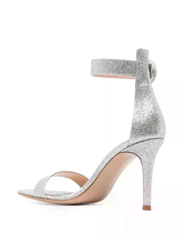 GIANVITO ROSSI Portofino Glitter Sandals - Silver