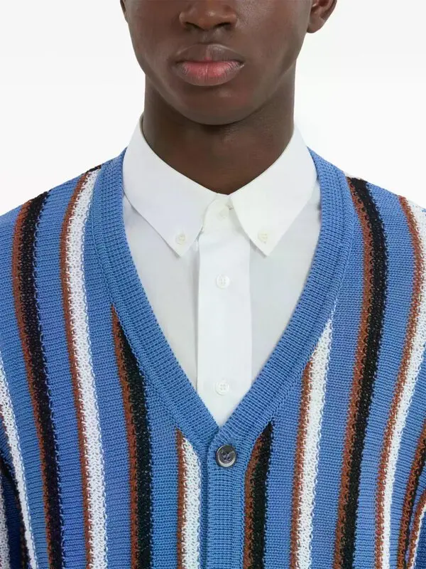 Marni Striped Cotton V-neck Cardigan