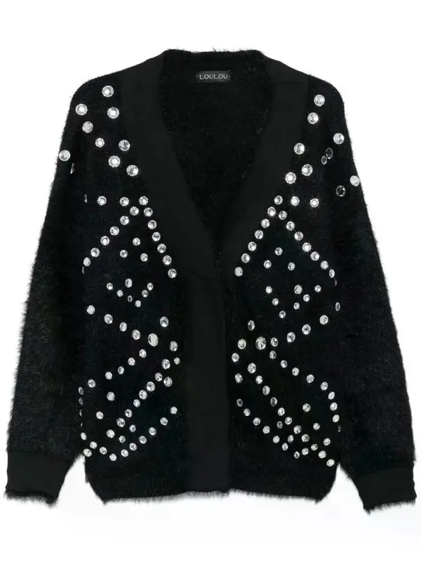 LOULOU Crystal Embellished Cardigan - Black