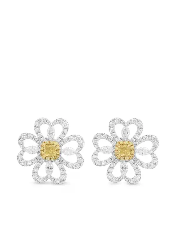 HYT JEWELRY Diamond Stud Earrings In 18kt White And Yellow Gold - Silver